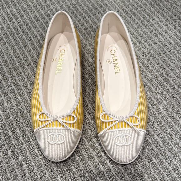 CHANEL | Shoes | Chanel Yellow And White Flats With Minimalist Design ...
